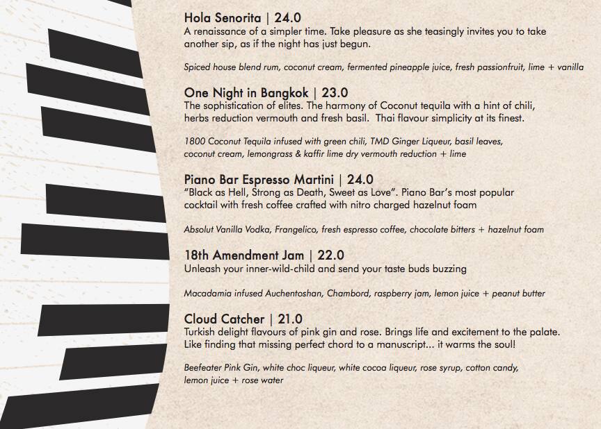 Menu at the Terrace Rooftop Bar, Brisbane City