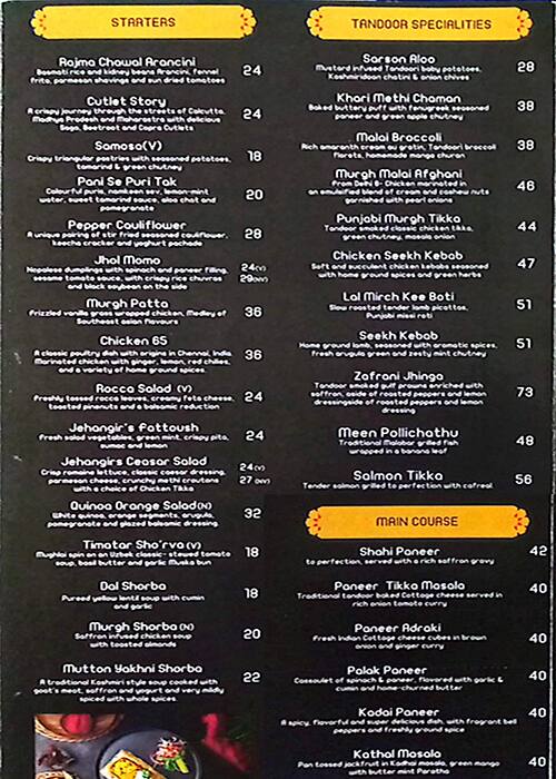Menu of Jehangirs, Mankhool, Dubai