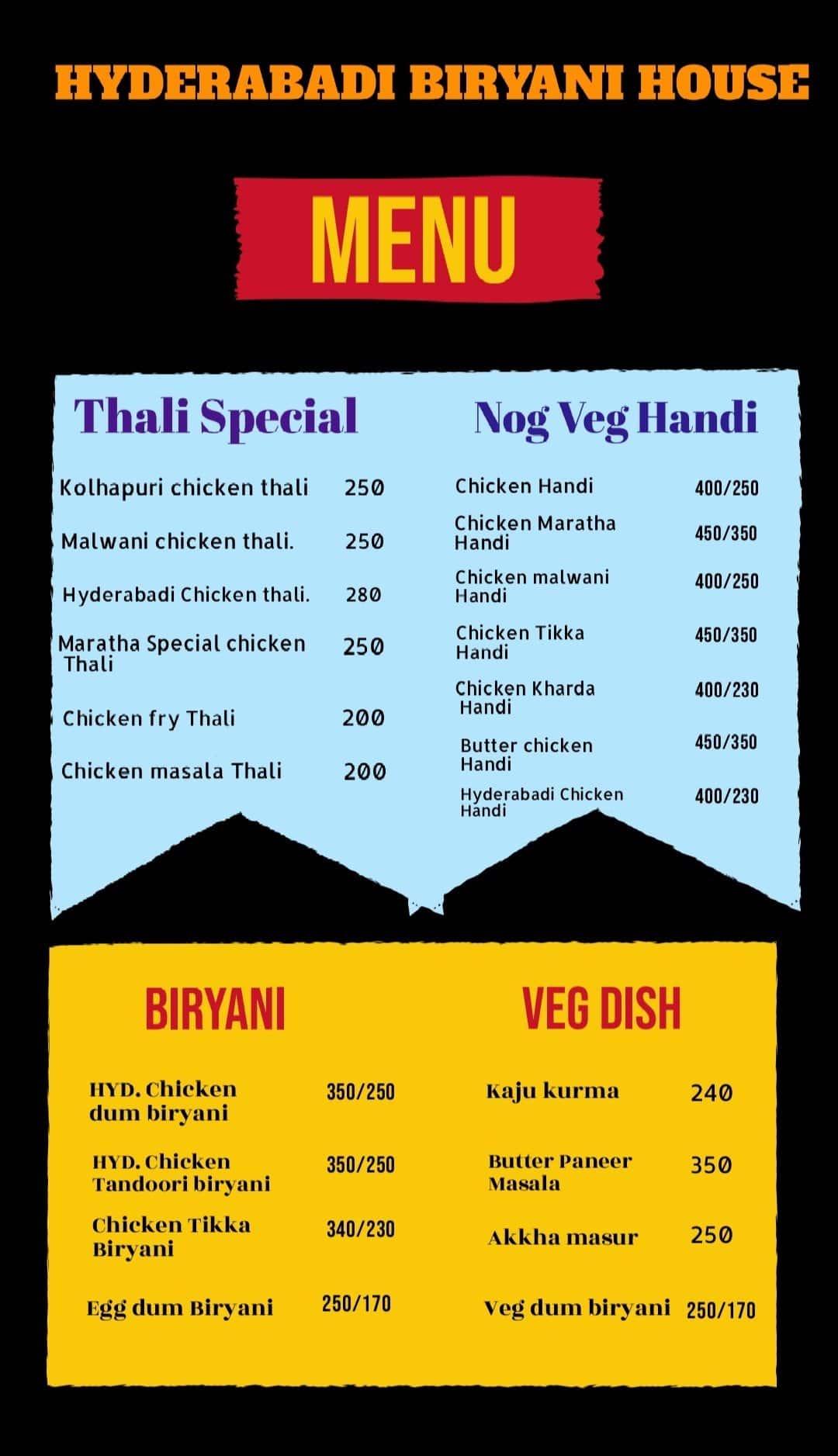 Menu of Hyderabadi Biryani House, Nigdi, Pune