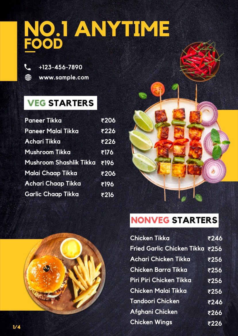 Menu of No.1 Anytime Food, HSR, Bangalore