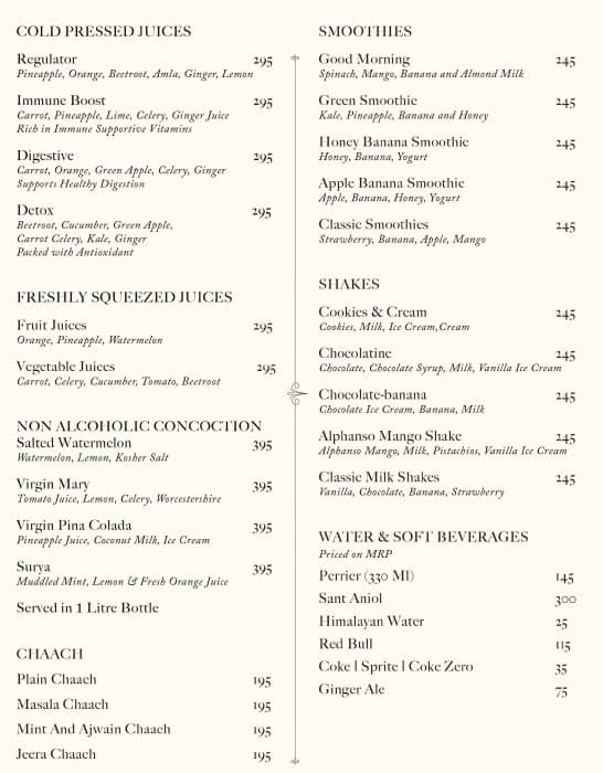 Menu at Pickwick, New Delhi, The Claridges