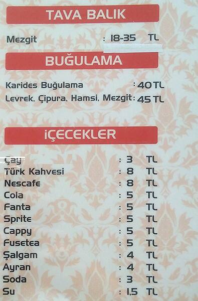 Menu at Altin Eldiven, Istanbul