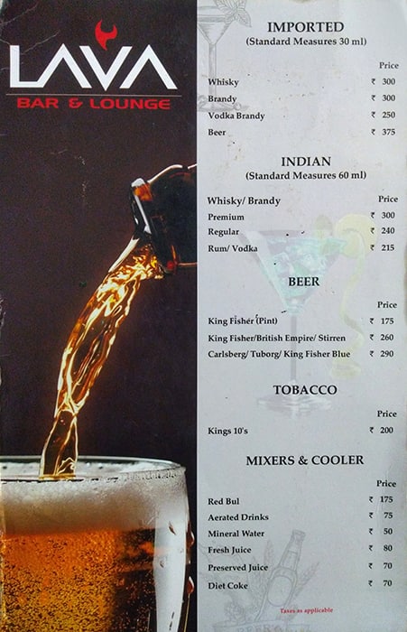 Menu at Lava Bar & Lounge, Chennai, 35JQ+V58