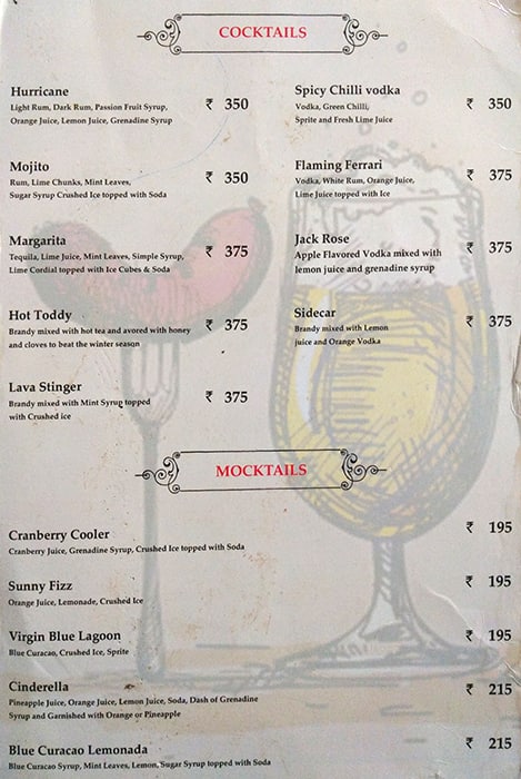 Menu at Lava Bar & Lounge, Chennai, 35JQ+V58