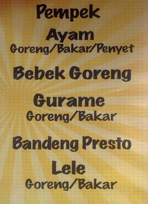 Menu at Sedap Rasa 55 restaurant, Central Jakarta