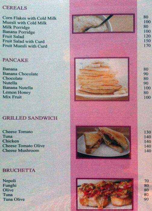 Menu at Once Upon A Time, Benaulim