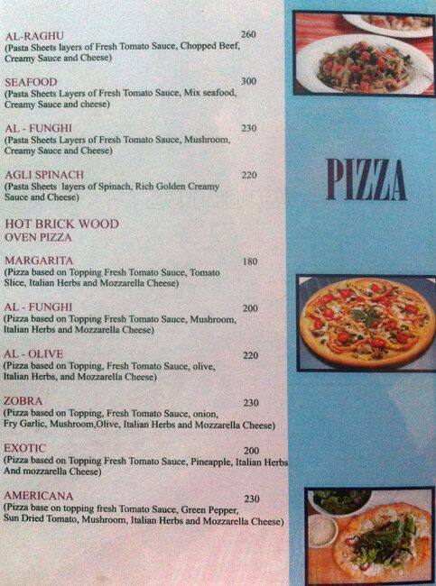Menu at Once Upon A Time, Benaulim