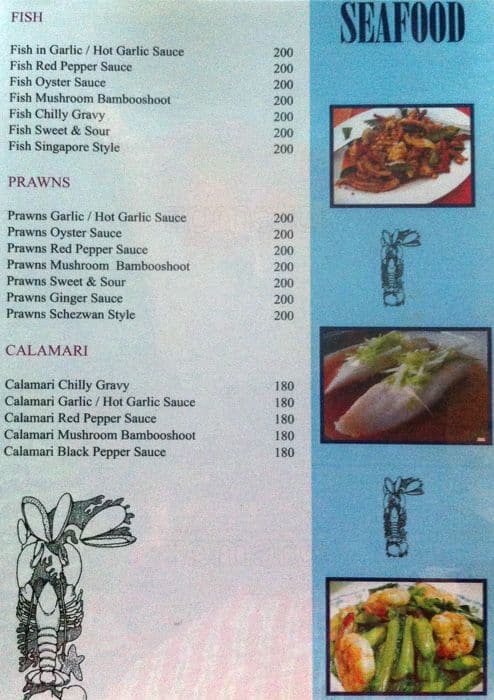 Menu at Once Upon A Time, Benaulim