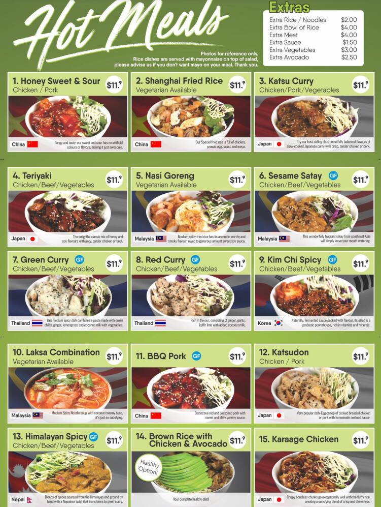 Menu at Magical Rice restaurant, Brisbane Airport, Skygate Centre