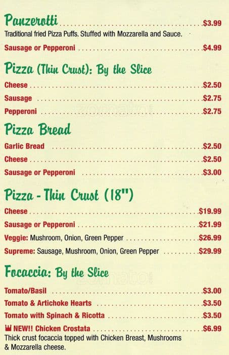 Menu at Rex Italian Foods pizzeria, Norridge