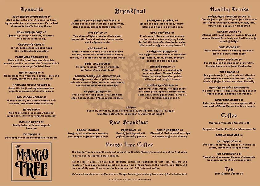 Menu at The Mango Tree Cafe, Pecatu