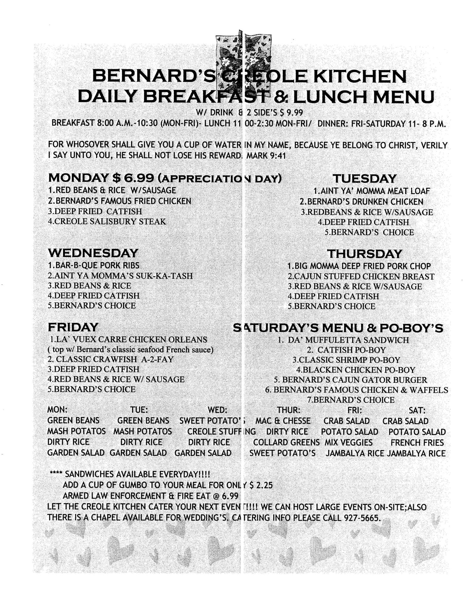 Menu at Bernard'spica Pica Plaza restaurant, San Antonio