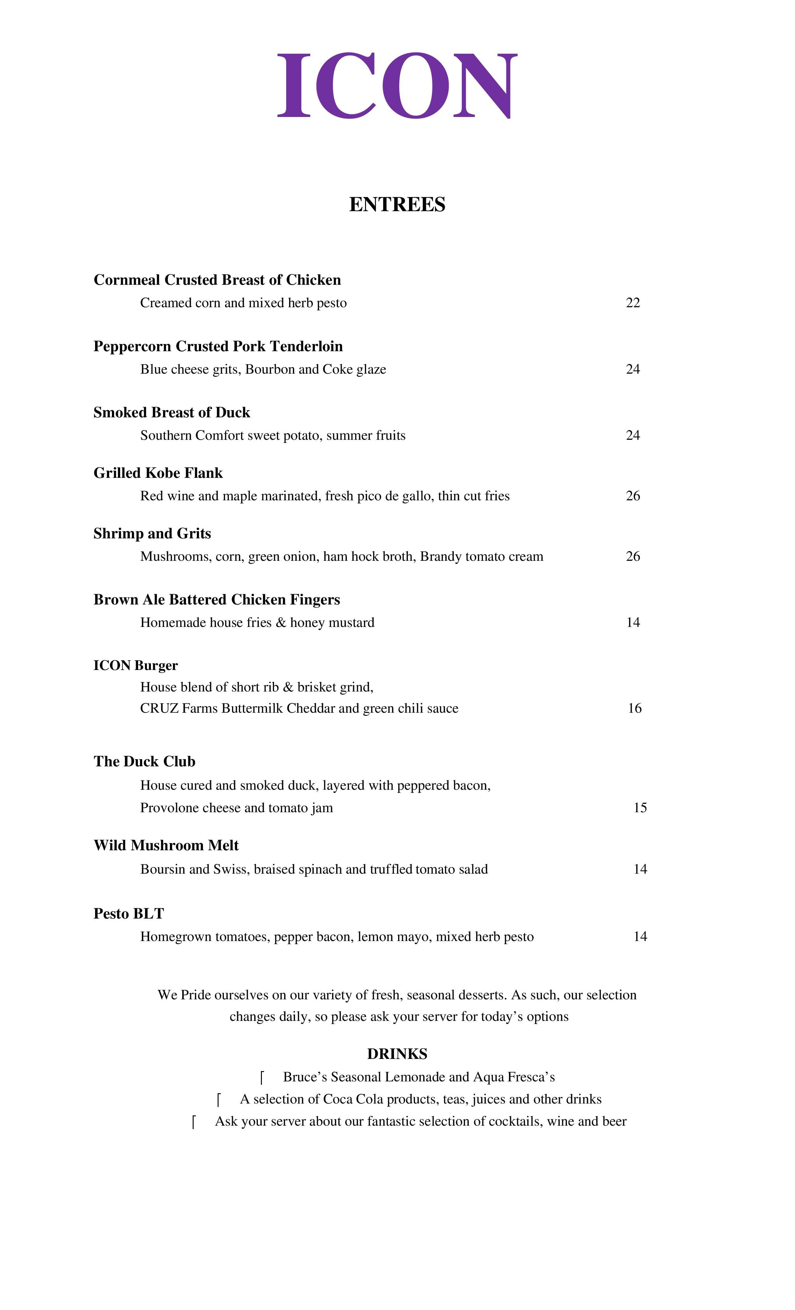 Menu at Icon Ultra Lounge pub & bar, Knoxville