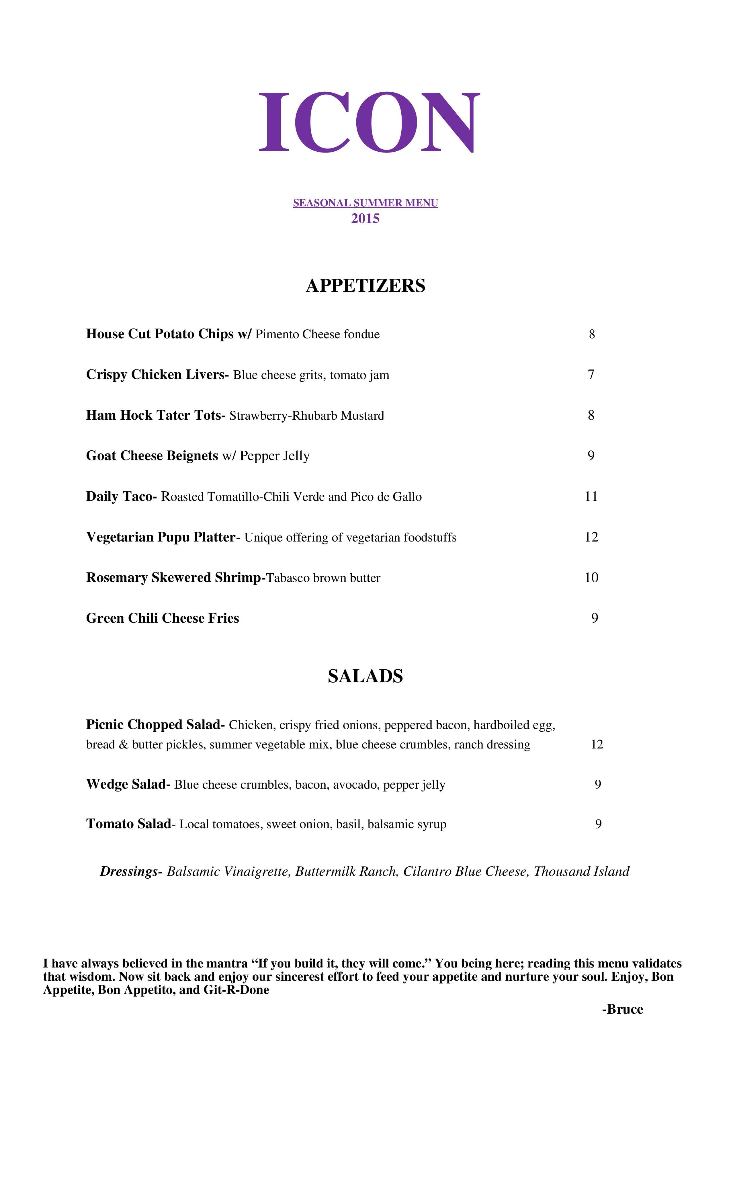 Menu at Icon Ultra Lounge pub & bar, Knoxville