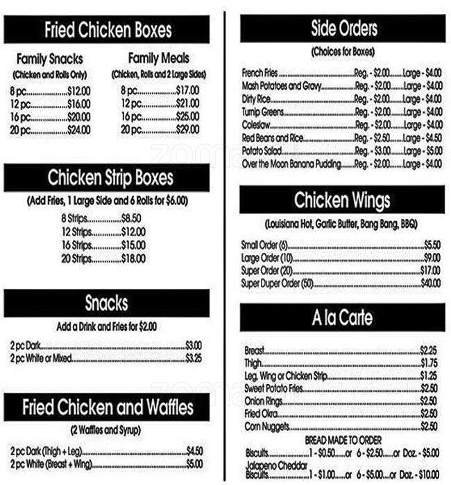 Menu at Dimples Fried Chicken restaurant, Poplarville
