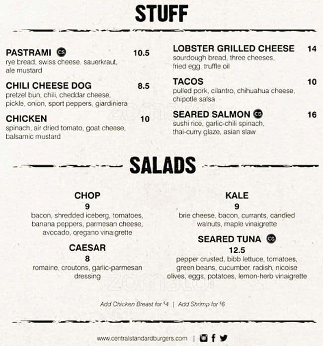 Menu at Central Standard pub & bar, Bettendorf