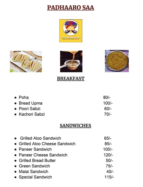 Menu at Padhaaro Saa, Bengaluru