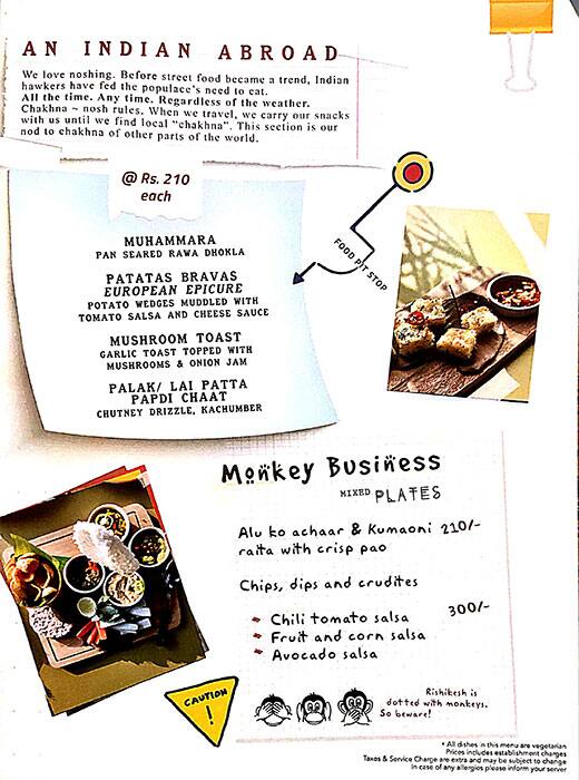 Menu at Travel Diaries Cafe, Rishikesh