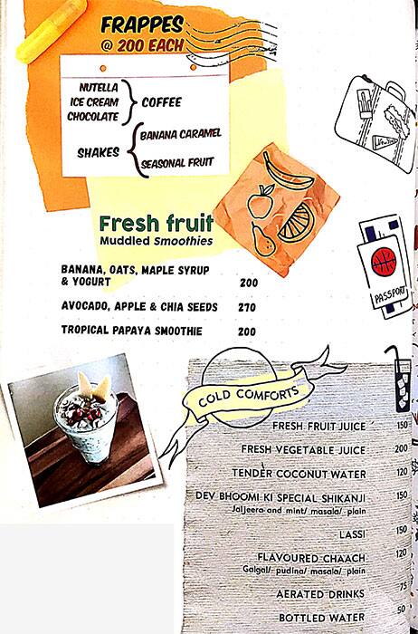 Menu at Travel Diaries Cafe, Rishikesh