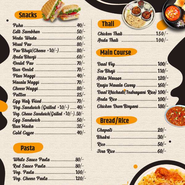 Menu of Hotel Rudra, Budhwar Peth, Pune