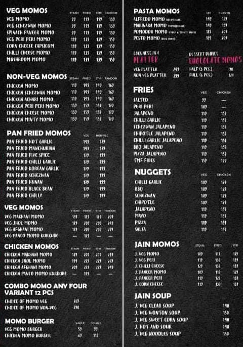 Menu of The Momo Factory, Carter Road, Bandra West, Mumbai