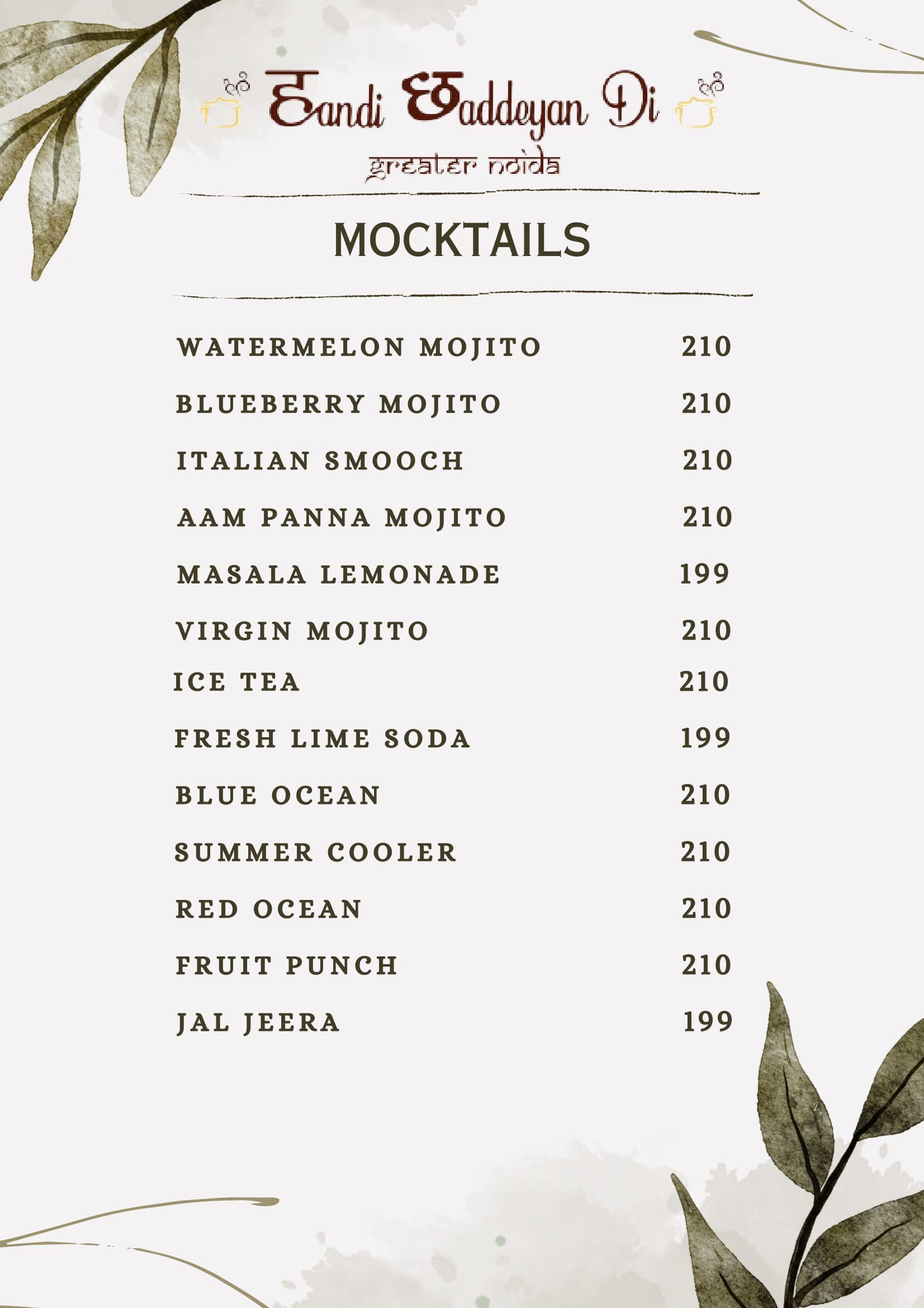 Menu of Handi Chhadeyan Di, Gaur City 1, Greater Noida