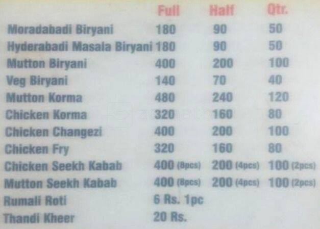 Menu at Shama Muradabadi Chicken biryani, New Delhi, 162