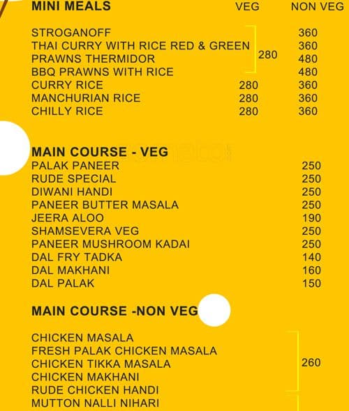 Menu at Rude Lounge, Mumbai, 15/16 BSEL Tech Park