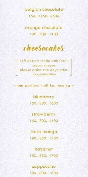 Menu at Joybox eggless cakery, Mumbai