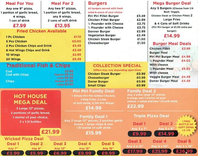 Menu at Hot House Pizza pizzeria, London