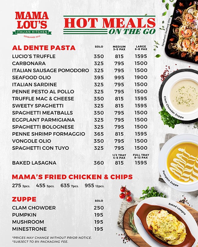 Menu at Mama Lou’s Italian Kitchen - Ayala Malls Feliz restaurant, Pasig