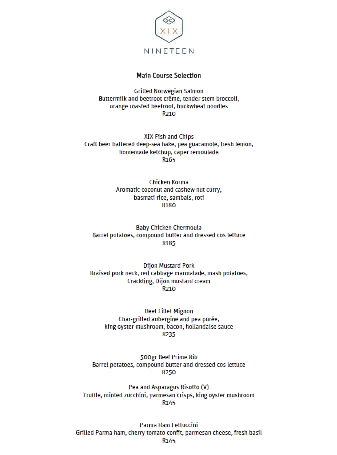 Menu at 19 by Michael restaurant, Midrand