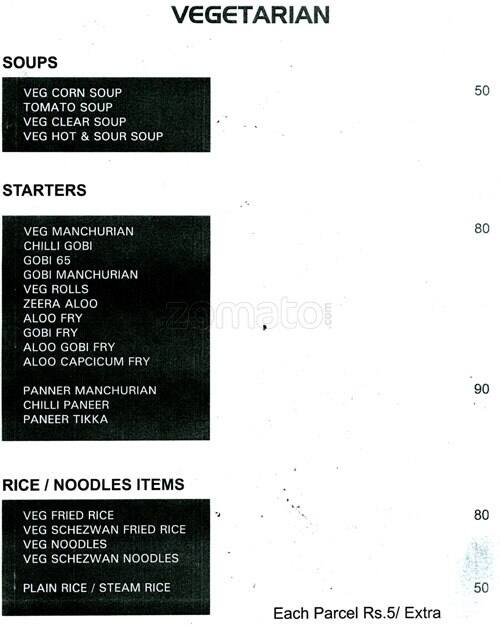 Menu at Hunger Stop, Chennai, 35/9