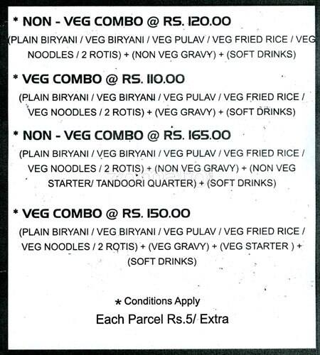 Menu at Hunger Stop, Chennai, 35/9