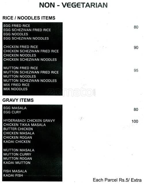 Menu at Hunger Stop, Chennai, 35/9