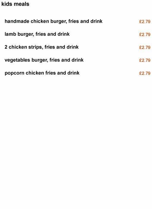 Menu at Mr Grillhouse restaurant, Birmingham