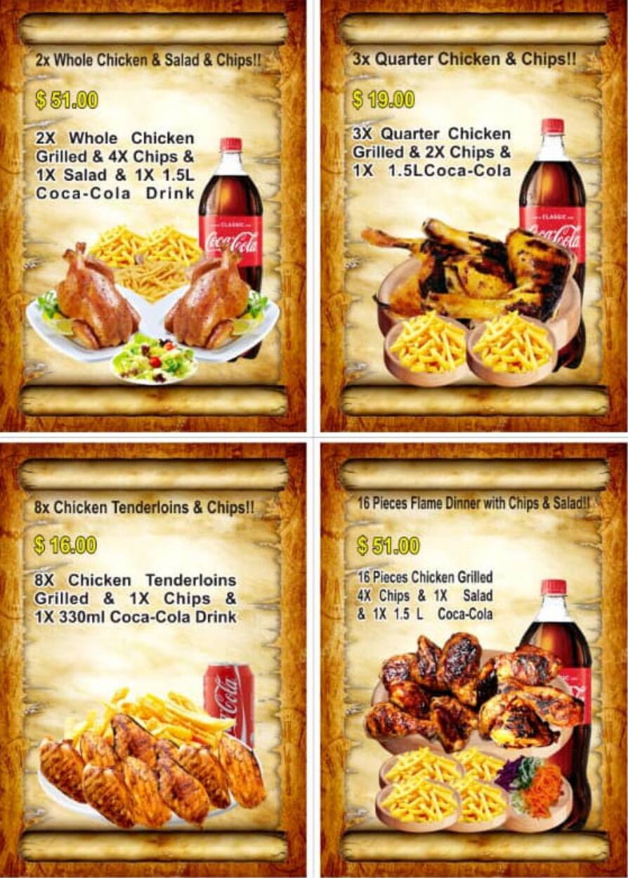 Menu at Flame Burger, Auckland