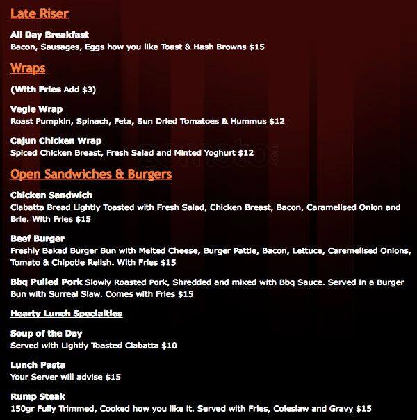 Menu at Surreal pub & bar, Queenstown