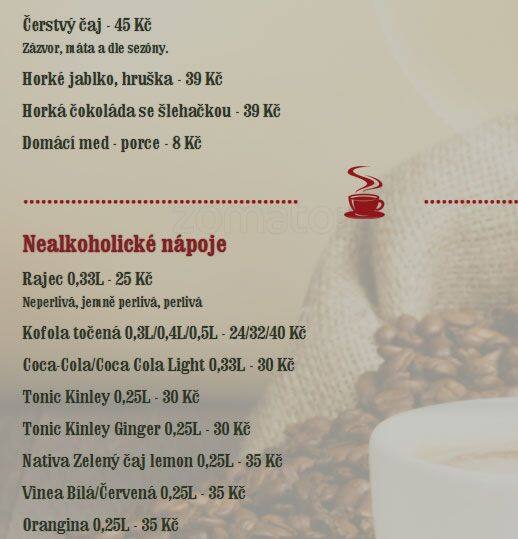 Menu at Avion Street Café cafe, Prague