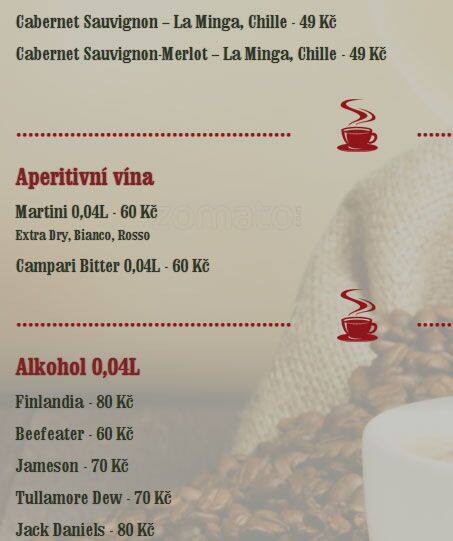 Menu at Avion Street Café cafe, Prague