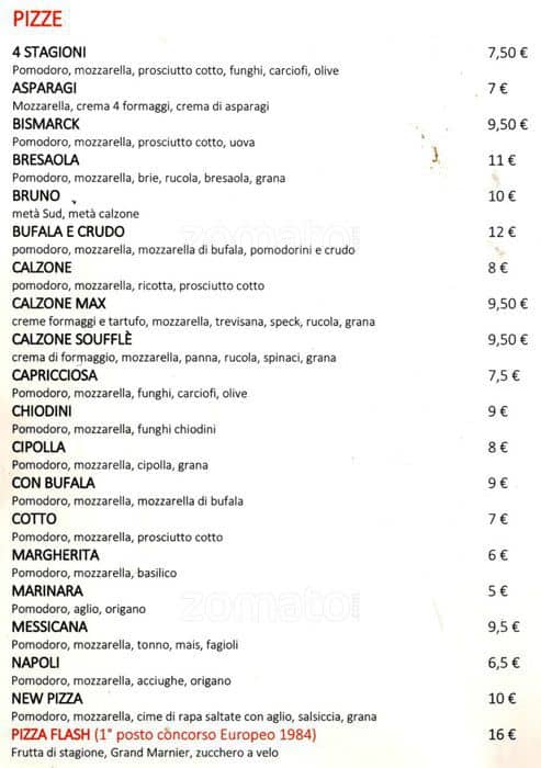 Menu da Vecchia Napoli pizzeria, Milano