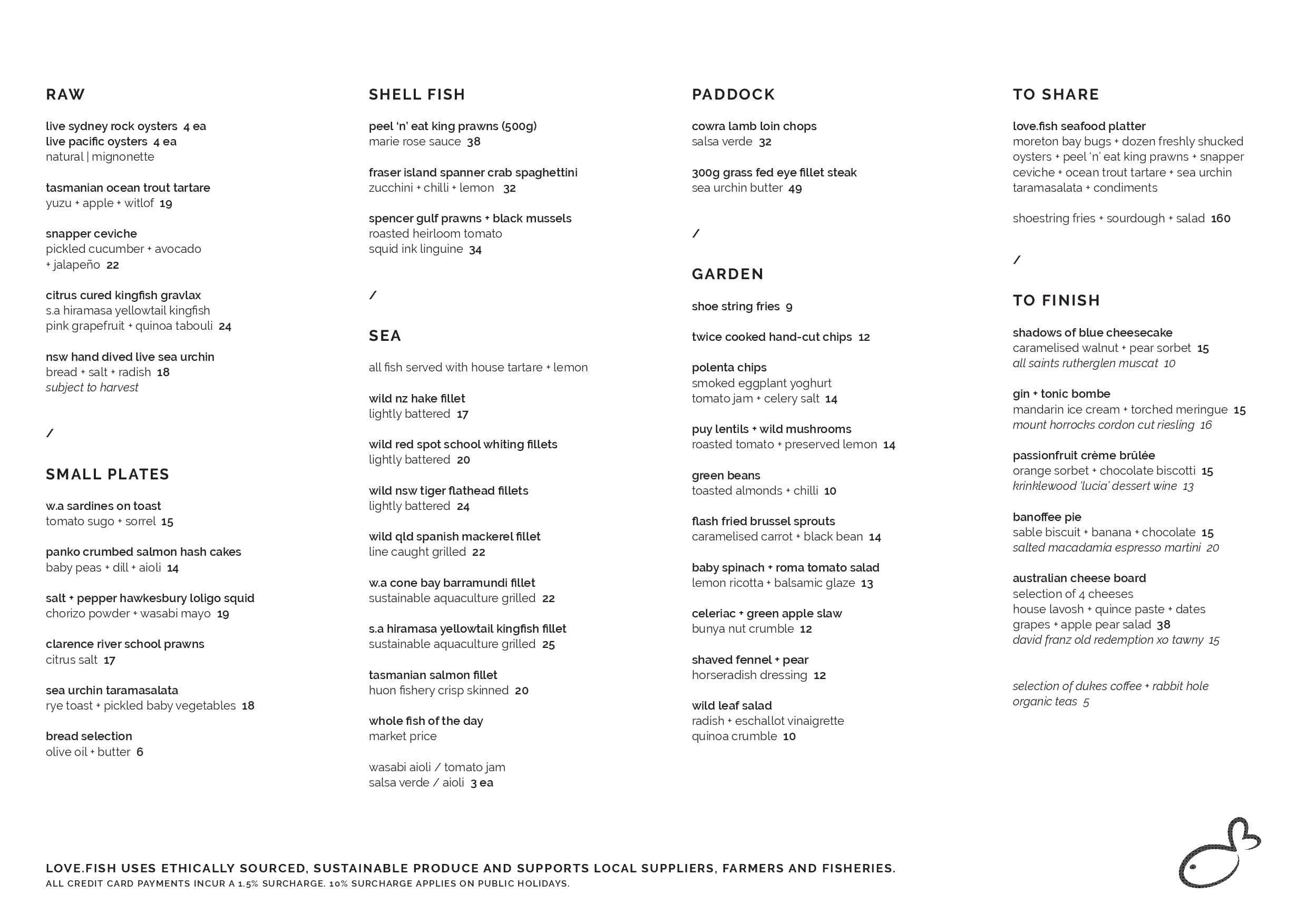 Menu at Love.Fish restaurant, Rozelle, 580 Darling St
