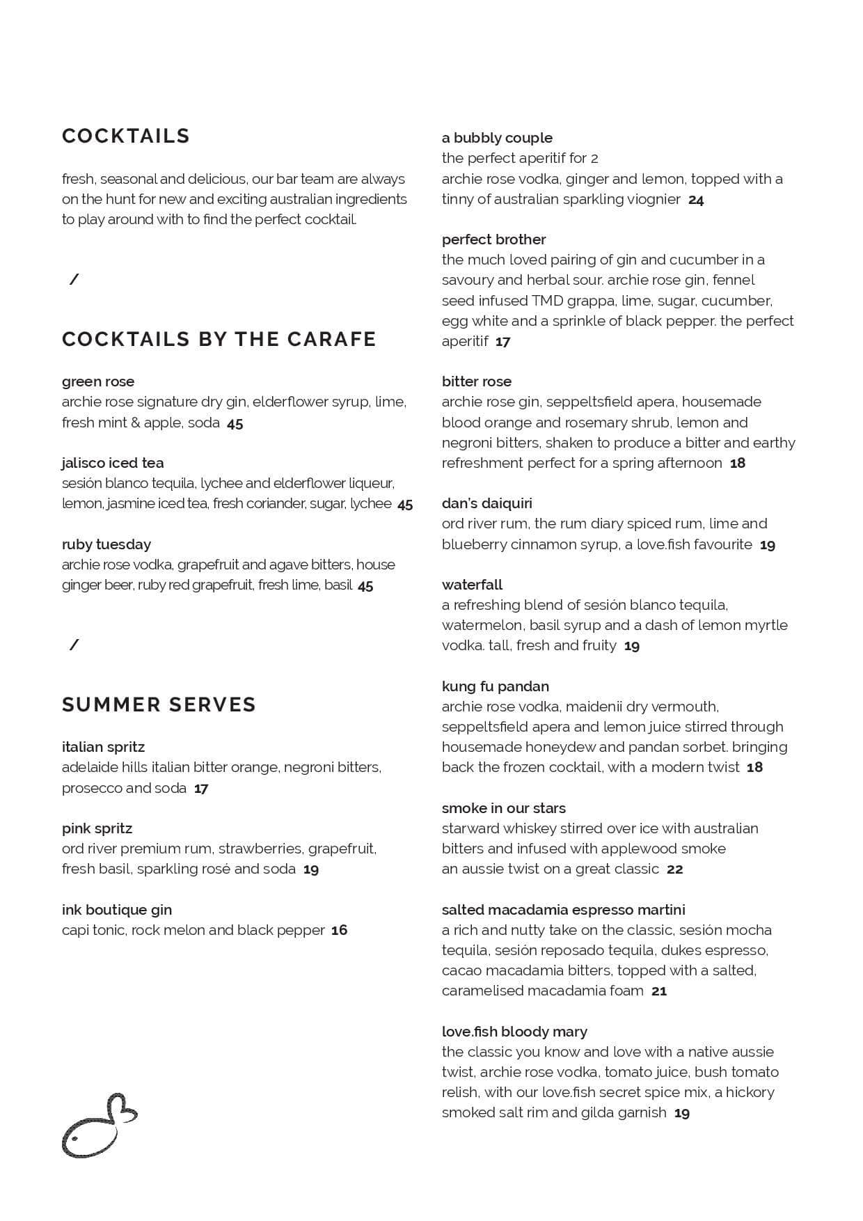 Menu at Love.Fish restaurant, Rozelle, 580 Darling St