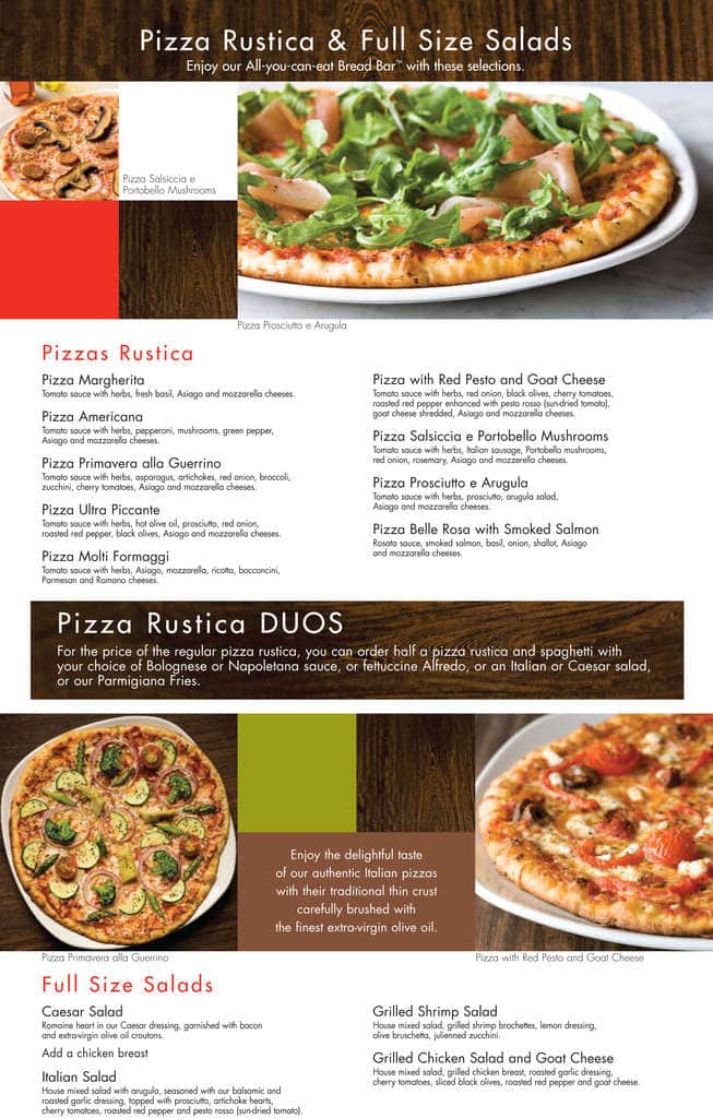 Menu au Pacini restaurant, Calgary, 123 Freeport Blvd NE