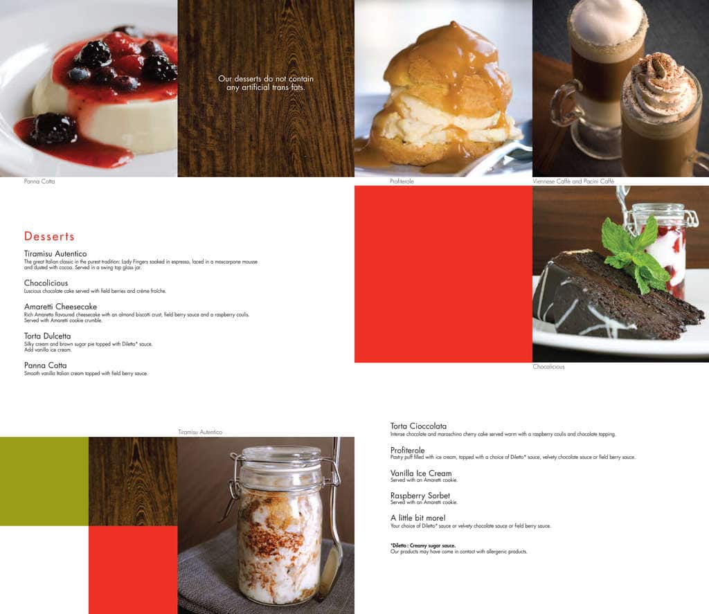 Menu au Pacini restaurant, Calgary, 123 Freeport Blvd NE