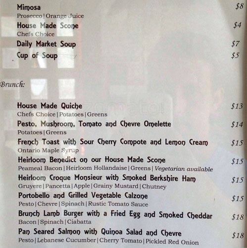 Menu at Heirloom Cafe & Bistro, Mississippi Mills