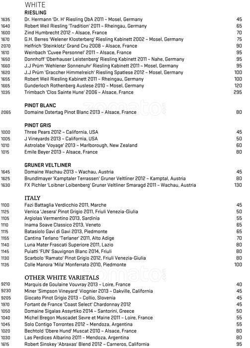 Menu at The Dutch restaurant, Miami Beach