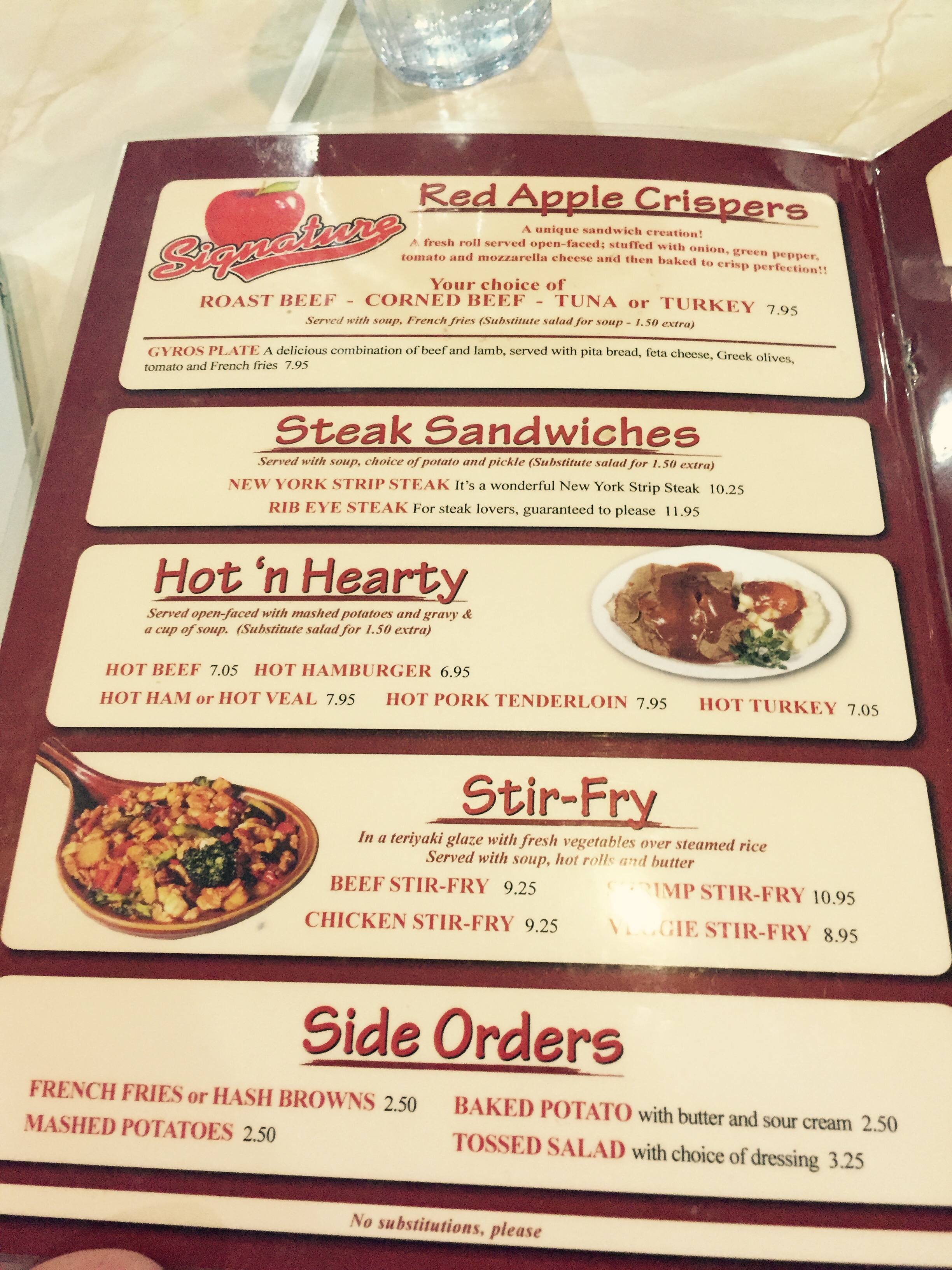 Menu at Red Apple restaurant, Maryville