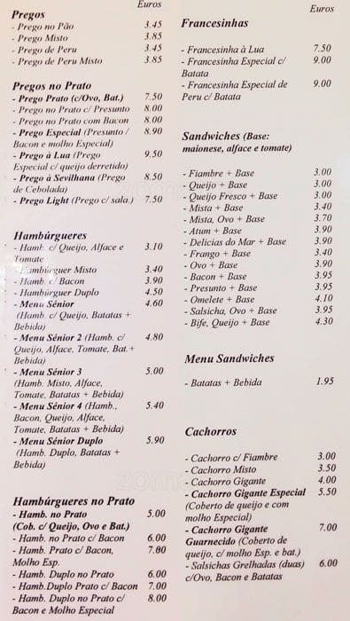 Menu em Lua restaurante, Matosinhos, R. Dr. Afonso Cordeiro 9