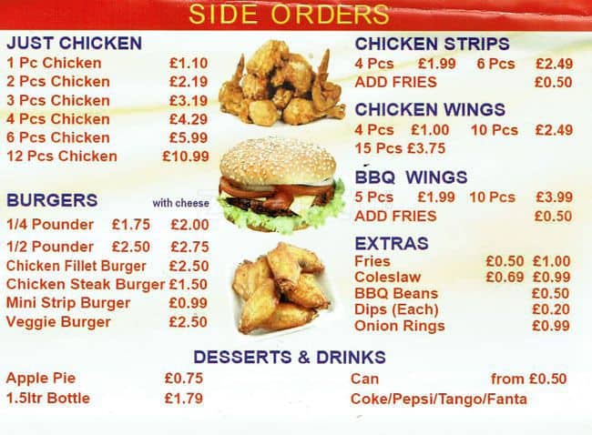 Menu at PST Perfect Chicken pizzeria, Harrow